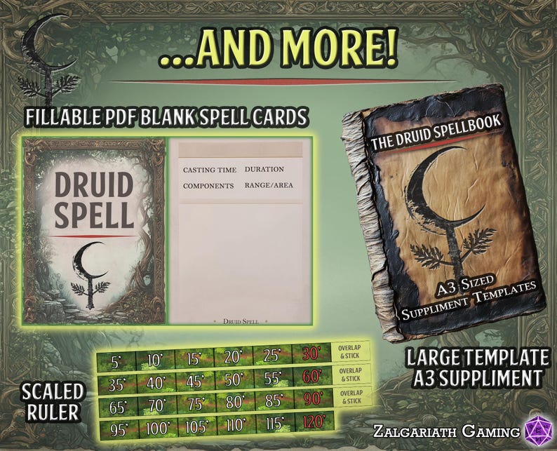 Dnd Druid Spellbook Kit: Spell Cards, Tokens, Templates, Minis ...