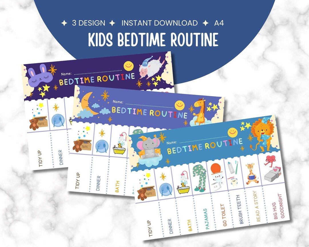 Bedtime Routine Chart, Printable Chart, Kids Daily Checklist, Visual ...