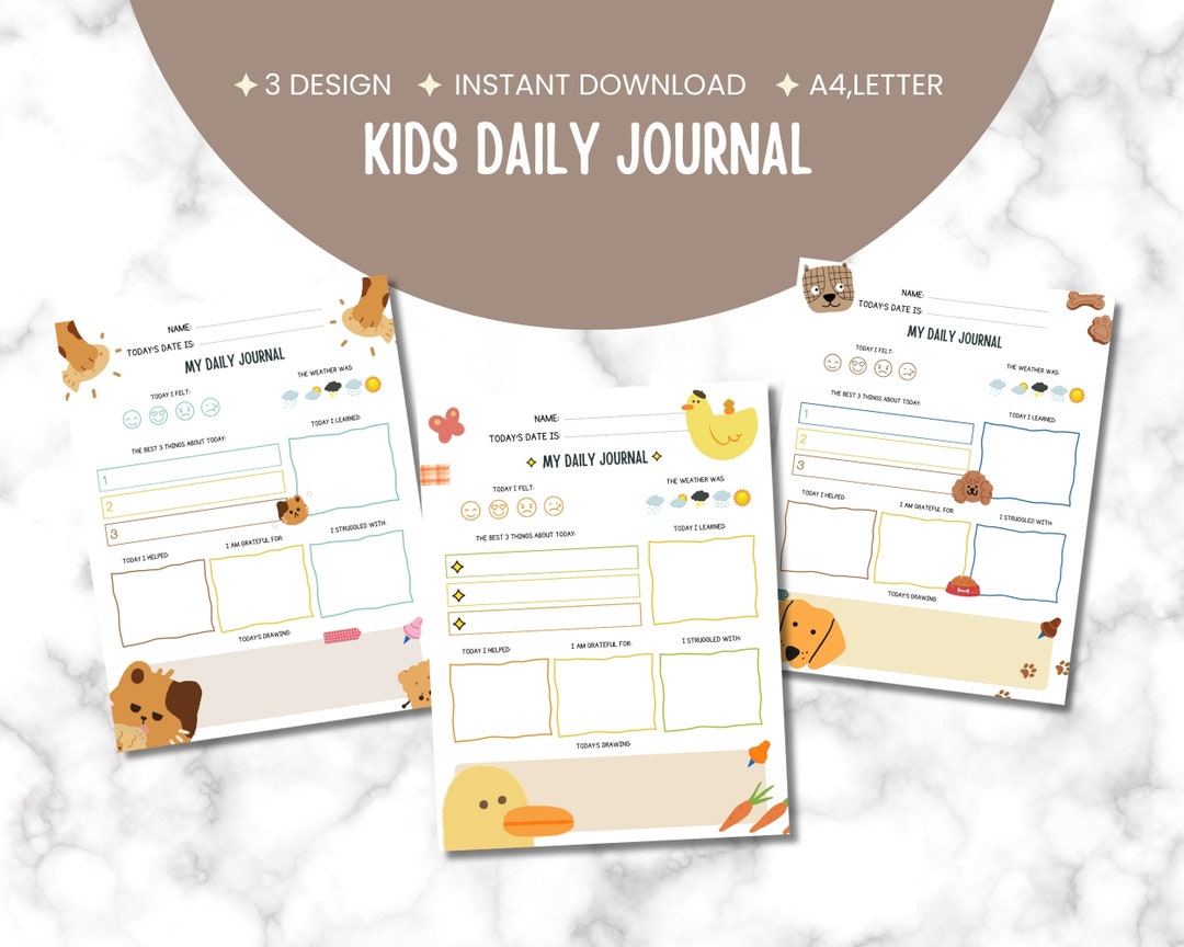 Kids Daily Journal Printable, Journal for Kids, Diary for Children ...