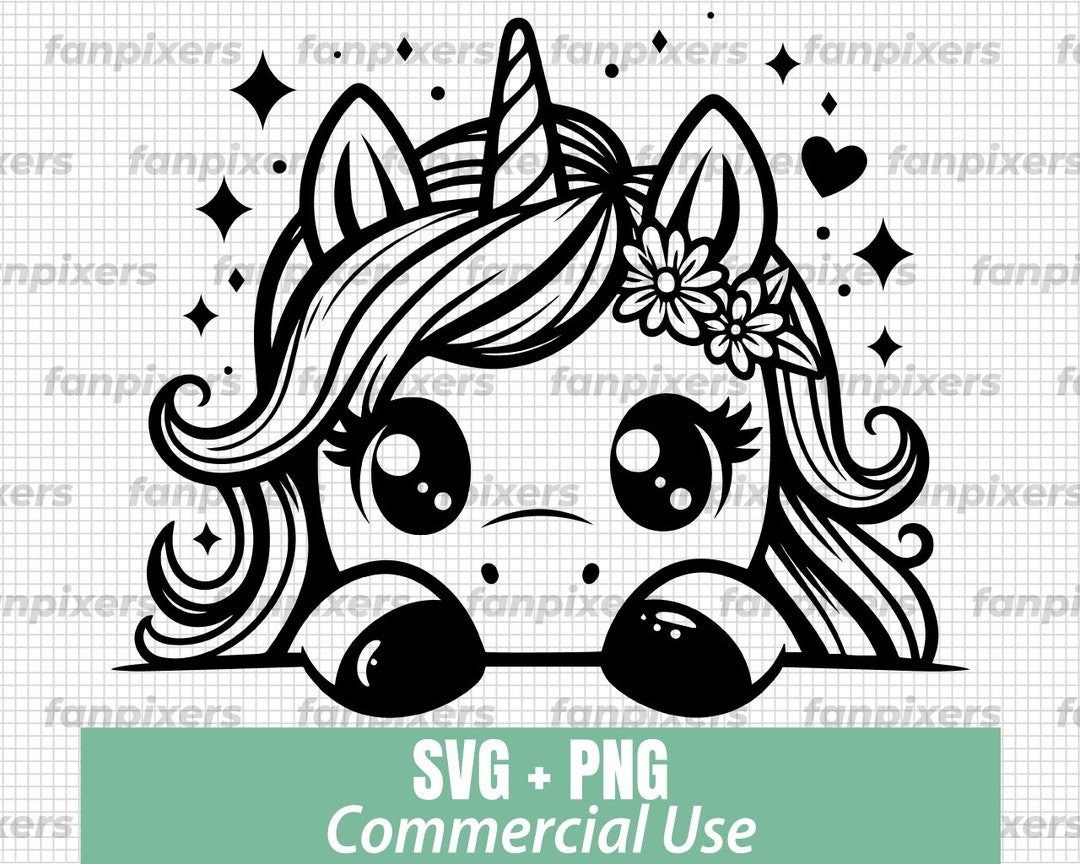 Jetant un coup d'oeil mignonne licorne SVG PNG, clipart licorne ...