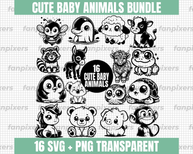 Cute Baby Animals SVG BUNDLE Vector Design Printable, Complete Peeking ...