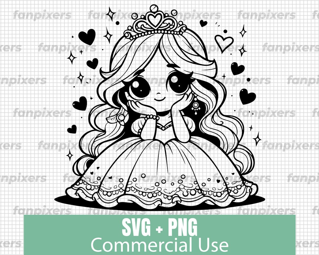 Cute Princess in Love SVG and PNG. Perfect for Commercial Use, Digital ...