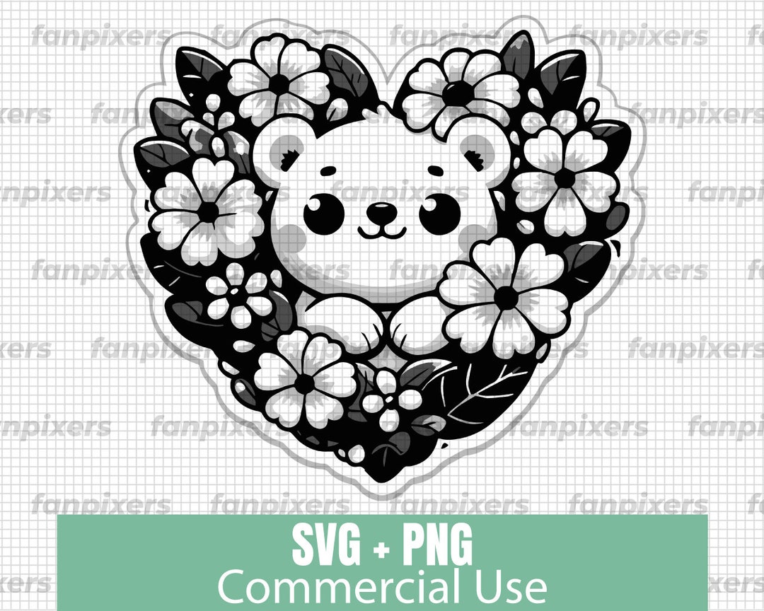 Floral Bear Heart SVG PNG, Botanical Bear Svg, Cute Bear Svg, SVG Files ...
