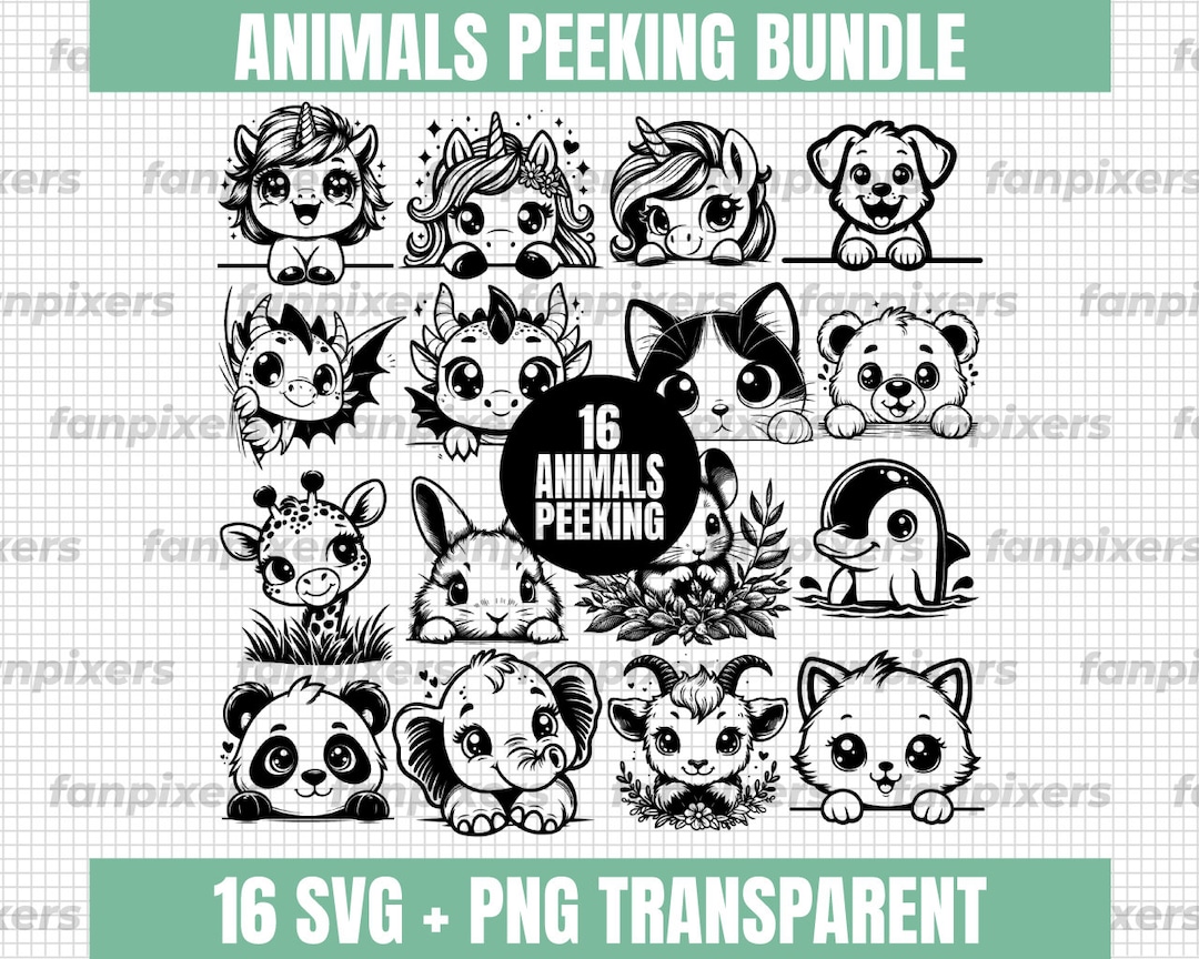 Cute Peeking Animals SVG BUNDLE Vector Design Printable, Complete ...