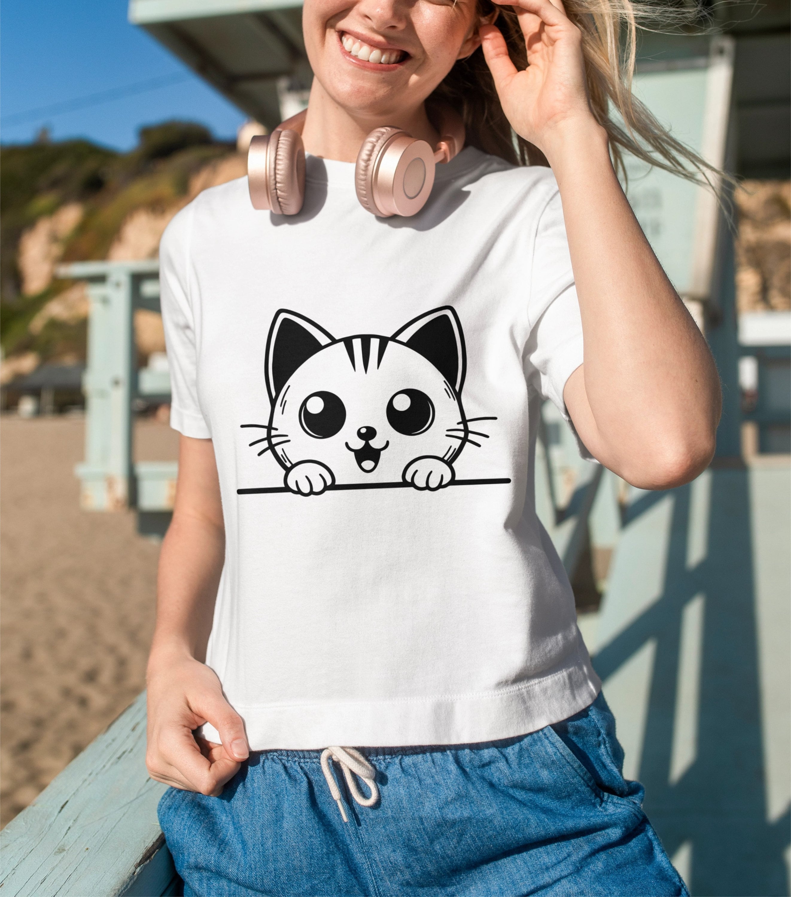 Kitty Peeking Bundle SVG PNG, Peeking Cat Clipart, Kitty Outline SVG ...