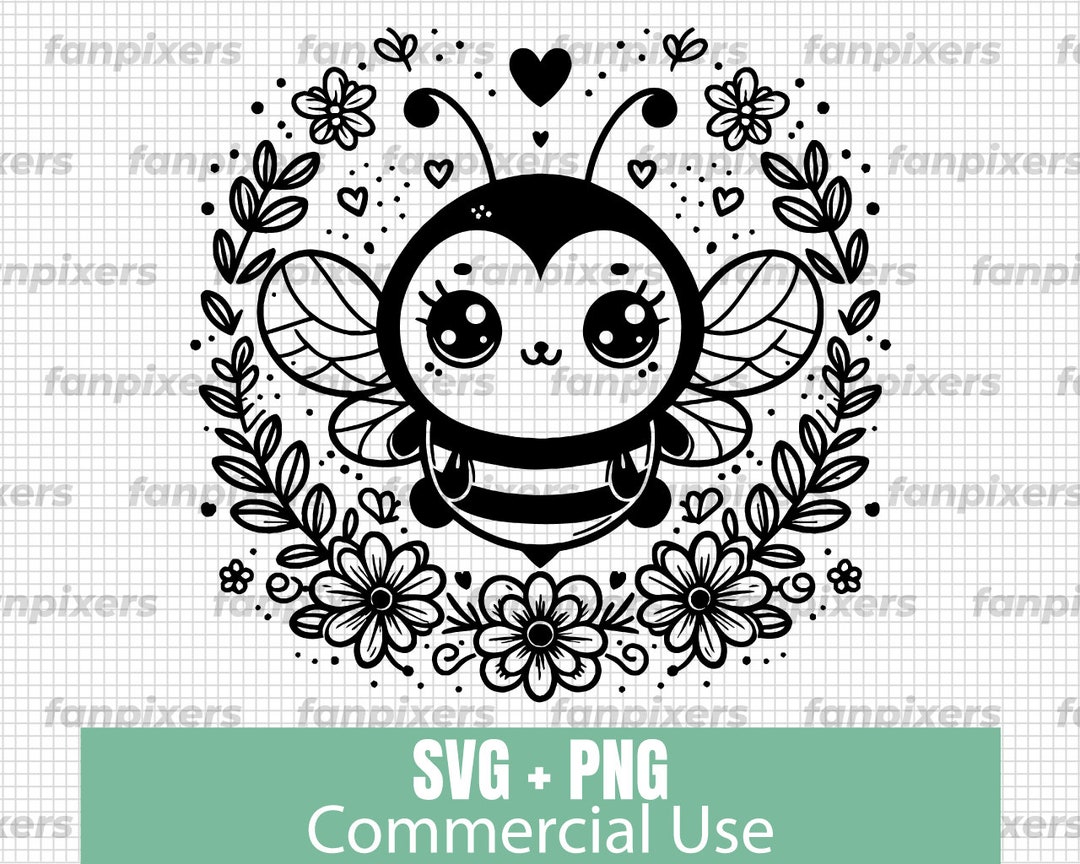 Cute Floral Bee SVG PNG, Botanical Bee Svg, Cute Baby Bee Svg, SVG ...