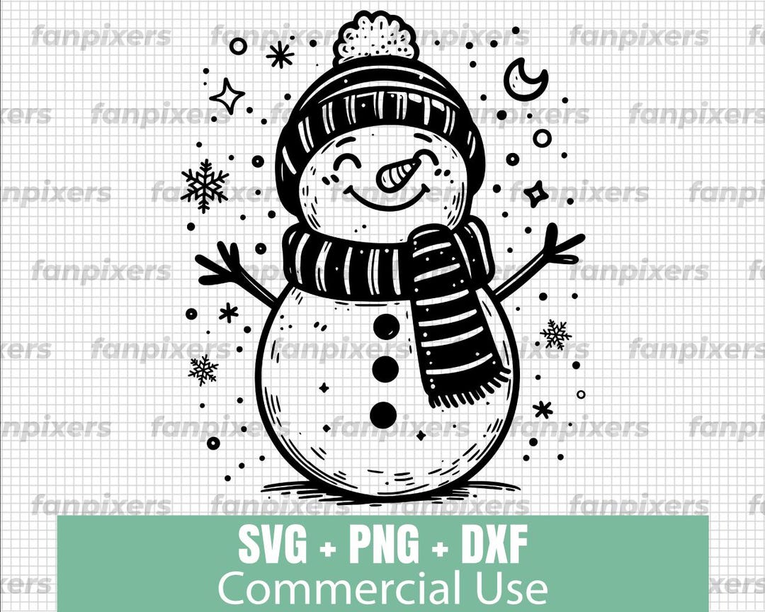 Happy Snowman SVG, PNG, DXF Digital Download Featuring a Cheerful ...