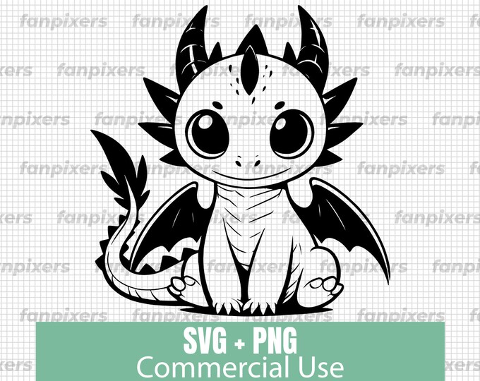 Cute Baby Dragon SVG, Dragon Outline Vector, Cute Little Dragon Svg ...
