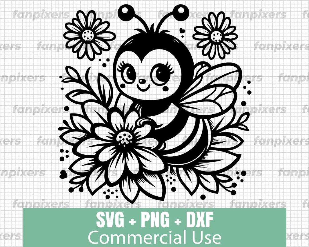 Adorable Floral Bee SVG, PNG, and DXF for Commercial Use. Perfect for D ...
