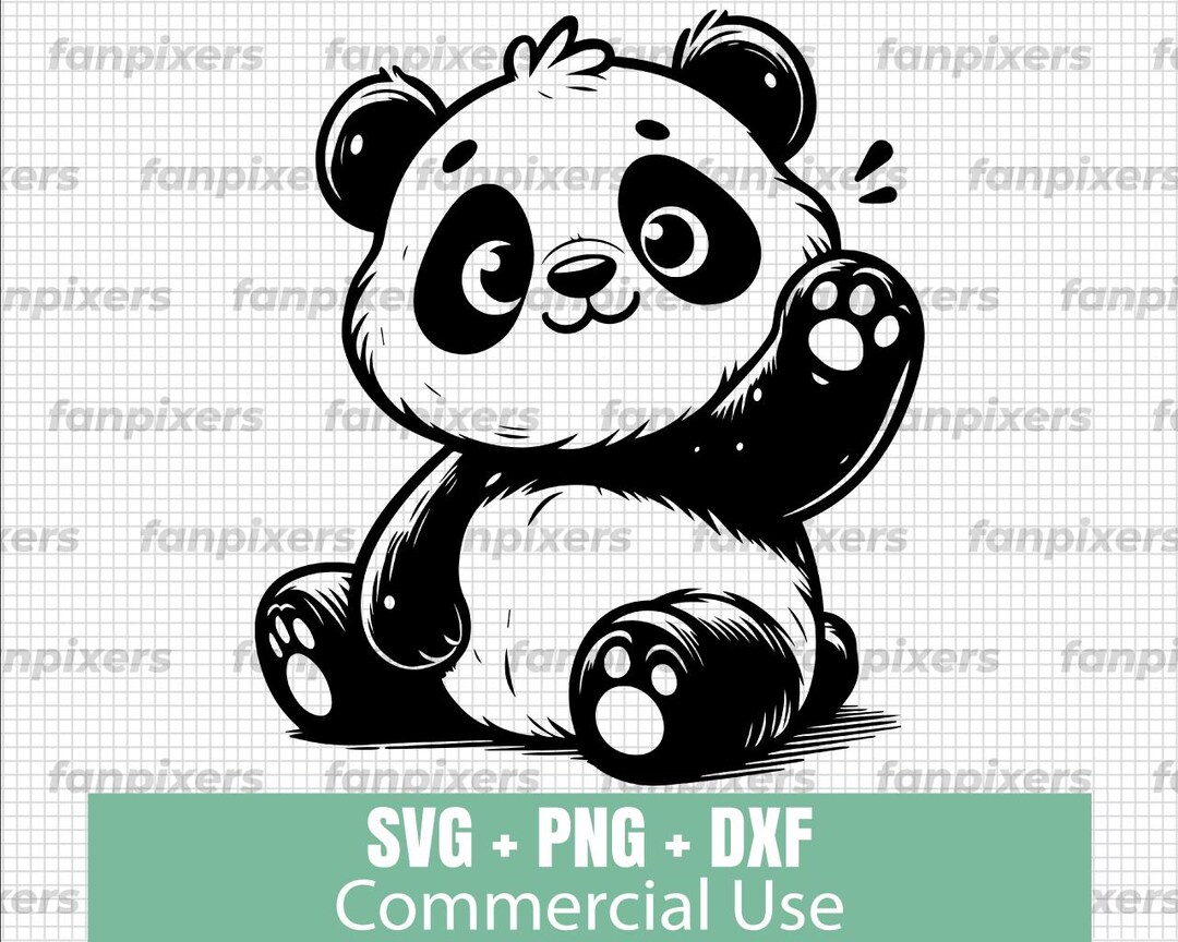 Cute Panda SVG, PNG, and DXF - Adorable Panda Waving Clipart for ...