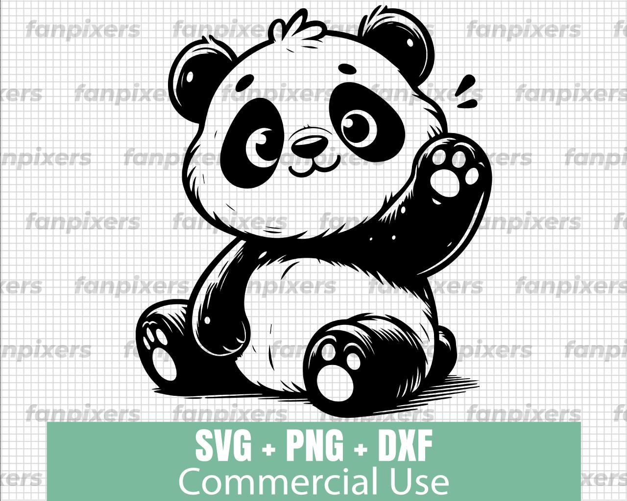Cute Panda SVG, PNG, and DXF Adorable Panda Waving Clipart for Digital ...