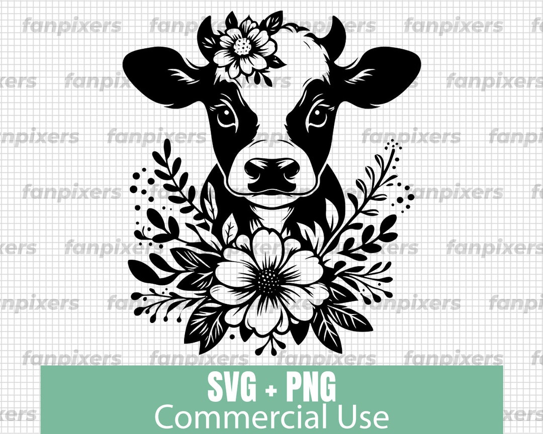 Pretty Floral Cow SVG and PNG, Files for Cricut, Commercial Use ...