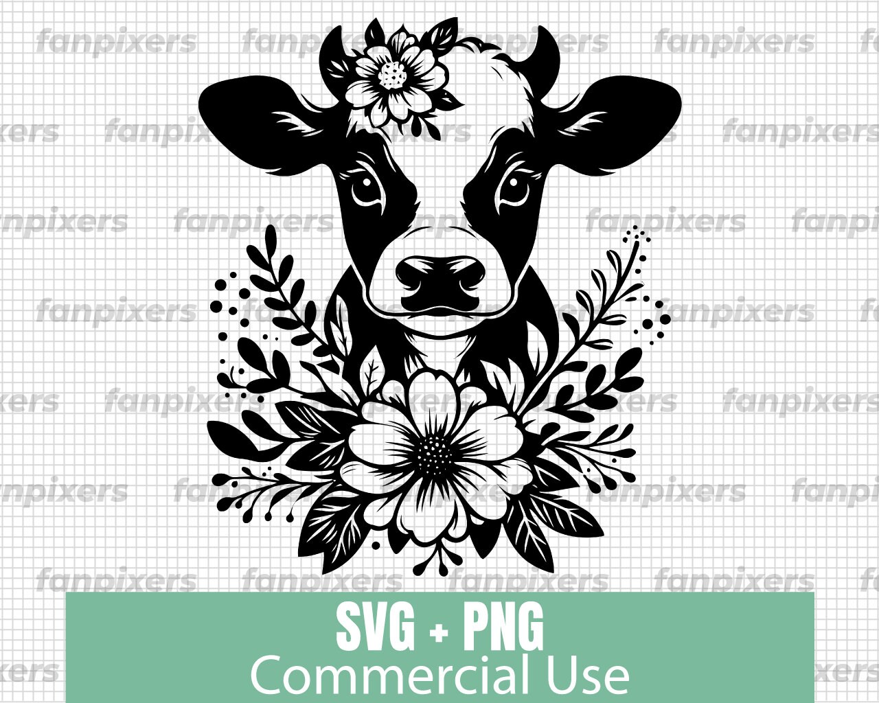 Pretty Floral Cow SVG and PNG, Files for Cricut, Commercial Use ...