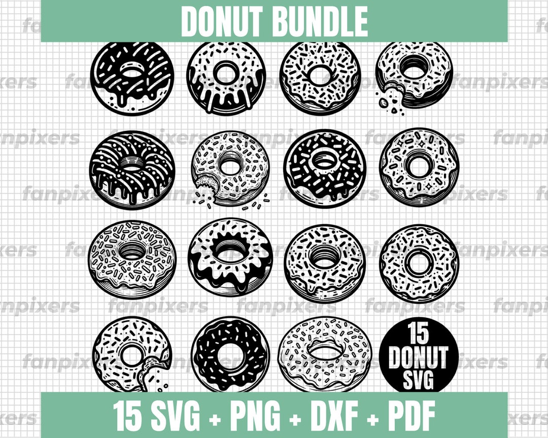 Donut Bundle SVG PNG, Donuts Clipart, Donut Outline SVG, Donut Svg ...