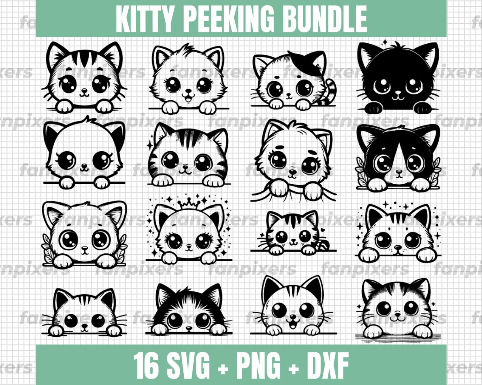Kitty Peeking Bundle SVG PNG, Peeking Cat Clipart, Kitty Outline SVG ...