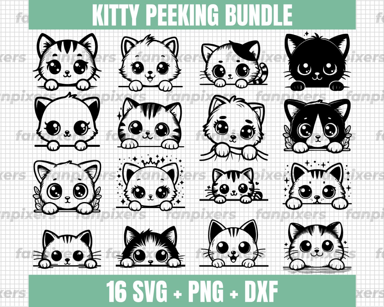 Kitty Peeking Bundle SVG PNG, Peeking Cat Clipart, Kitty Outline SVG ...