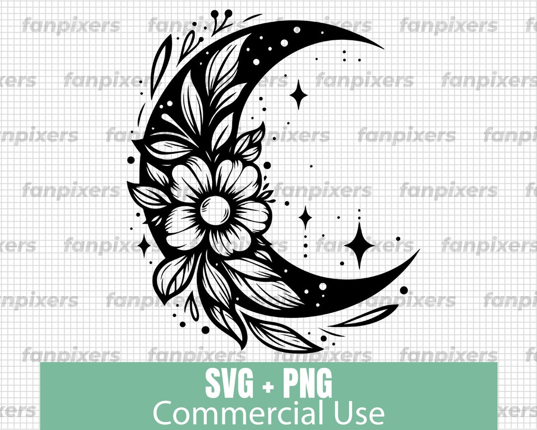 Floral Moon SVG and PNG, Perfect for Commercial Use, Digital Download ...