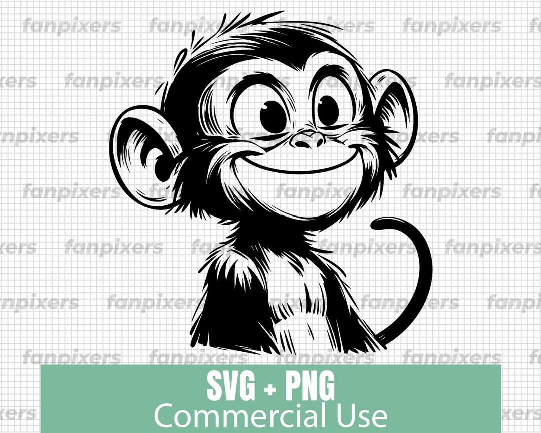 Monkey Svg Png | Funny Smiling Monkey Clipart for Cricut, CUTE Monkey ...
