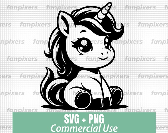Kawaii Unicorn SVG PNG, Cute Unicorn Clipart, Cricut File, Vinyl Decal ...