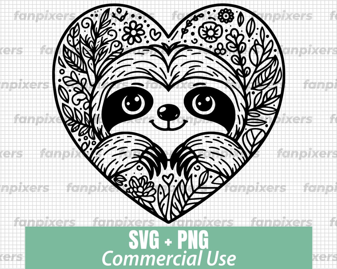 Floral Sloth Heart SVG PNG, Botanical Sloth Svg, Cute Sloth Svg, SVG ...