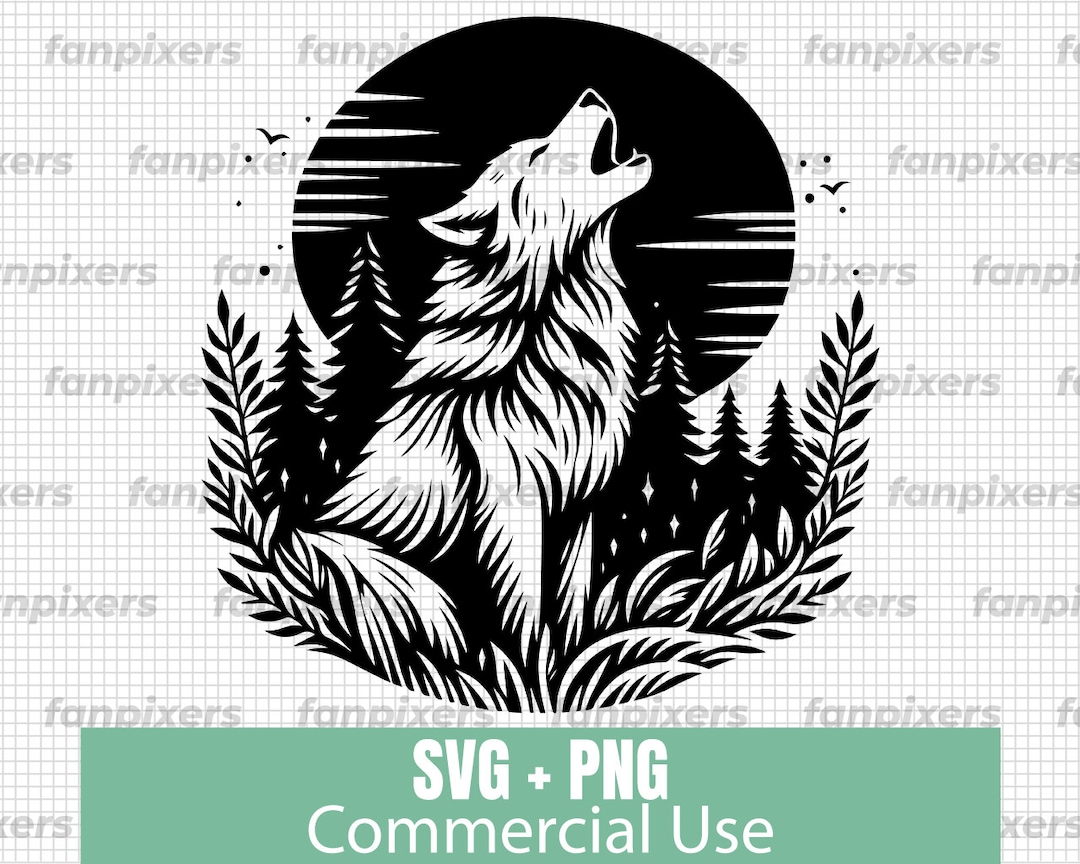Wolf Howling at the Moon SVG and PNG for Commercial Use. Perfect for ...