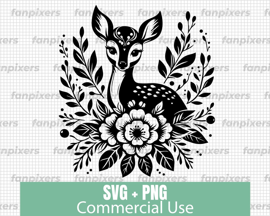 Floral Fawn SVG PNG: Commercial Use, DIY Projects (digital Download) - Etsy