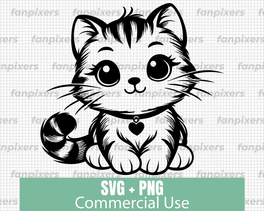 Cute Kitten SVG and PNG, Perfect for Commercial Use, Digital Download ...