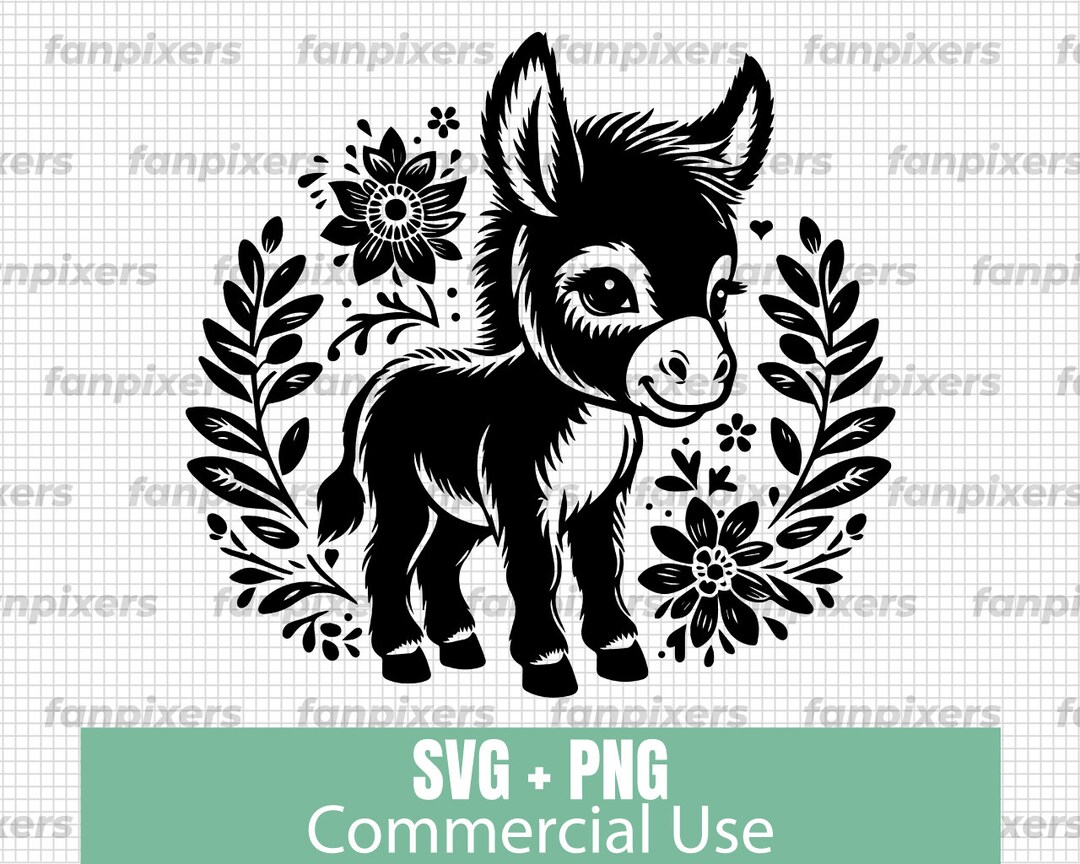 Floral Baby Highland Donkey SVG PNG, Donkey Svg, Cute Donkey, SVG Files ...