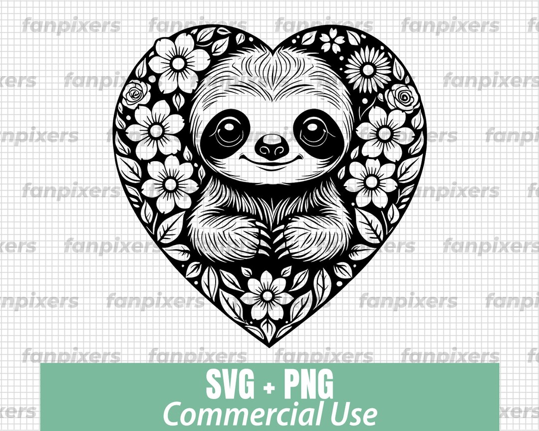Floral Sloth Heart SVG PNG, Botanical Sloth Svg, Cute Sloth Svg, SVG ...