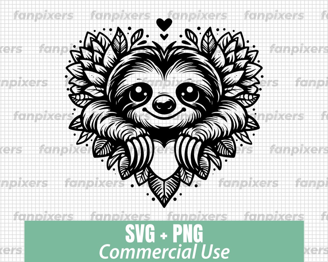 Floral Sloth Heart SVG PNG, Botanical Animal Cricut File, Shirt Design ...