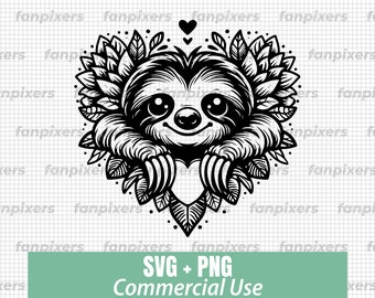 Sloth Hearts SVG PNG, Valentine Sloth Svg, Floral Sloth Svg, SVG Files ...
