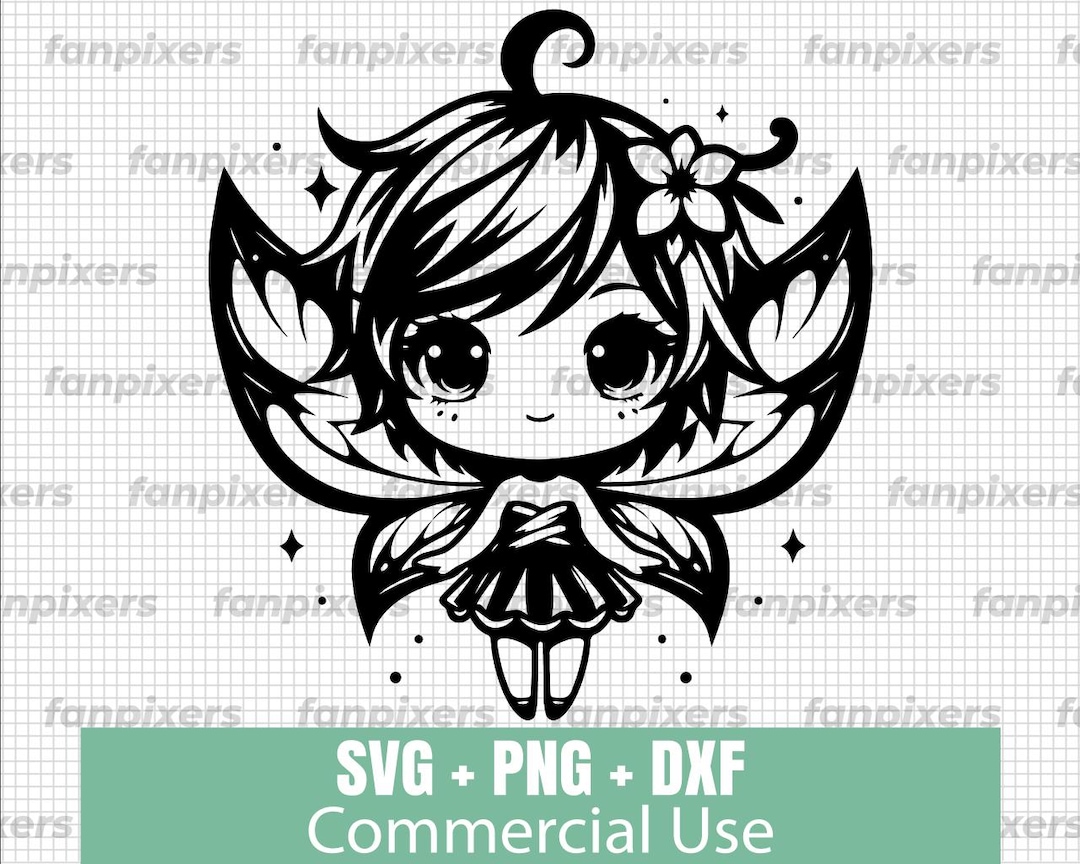 Cute Chibi Fairy SVG, PNG, and DXF Files for Commercial Use. Perfect ...