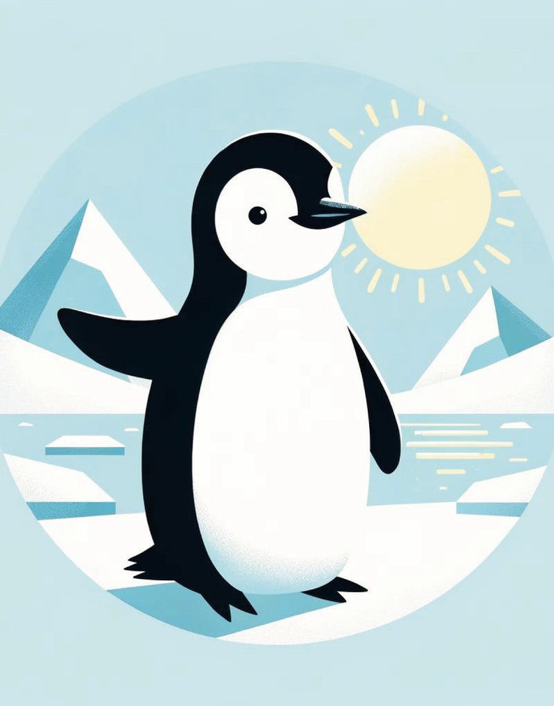 Joyful Penguin Daylight Art Print - Sunny Arctic Landscape, Cheerful ...