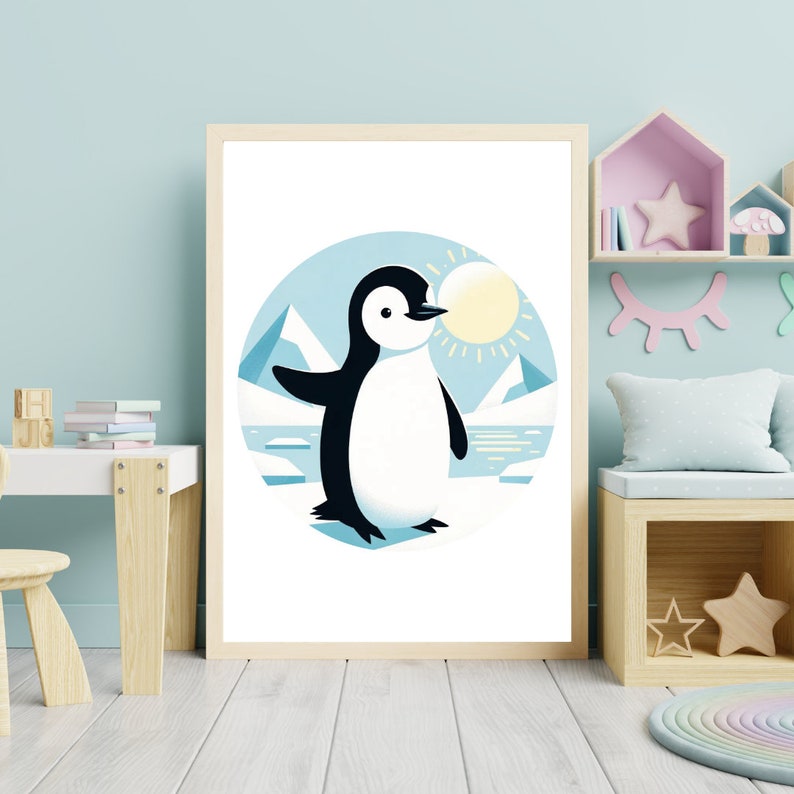 Joyful Penguin Daylight Art Print - Sunny Arctic Landscape, Cheerful ...