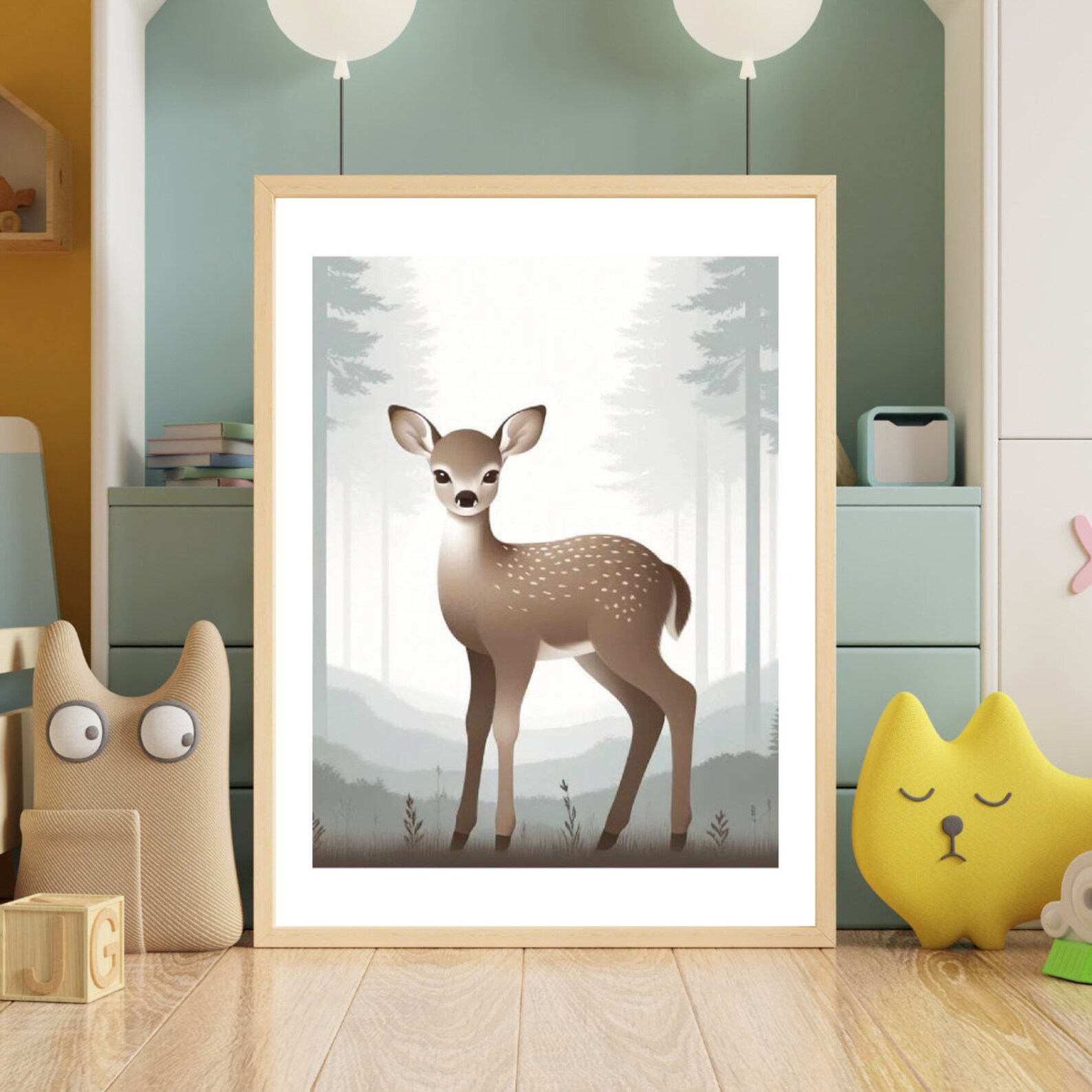 Enchanted Forest Fawn Art Print - Gentle Deer in Misty Woods, Serene ...