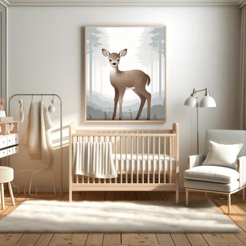 Enchanted Forest Fawn Art Print - Gentle Deer in Misty Woods, Serene ...