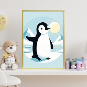 Joyful Penguin Daylight Art Print - Sunny Arctic Landscape, Cheerful ...