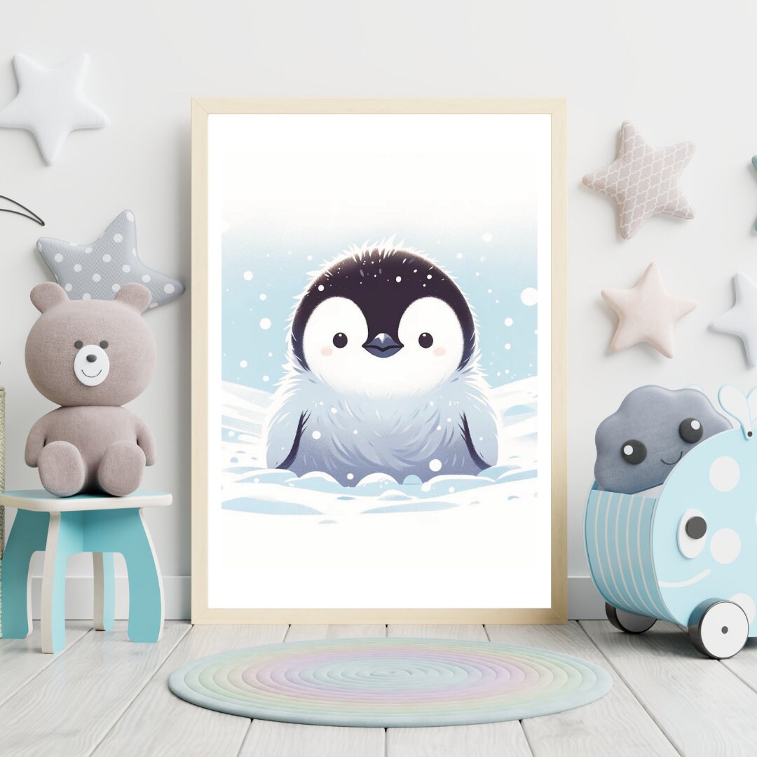 Adorable Baby Penguin Art Print - Playful Antarctic Nursery Decor ...