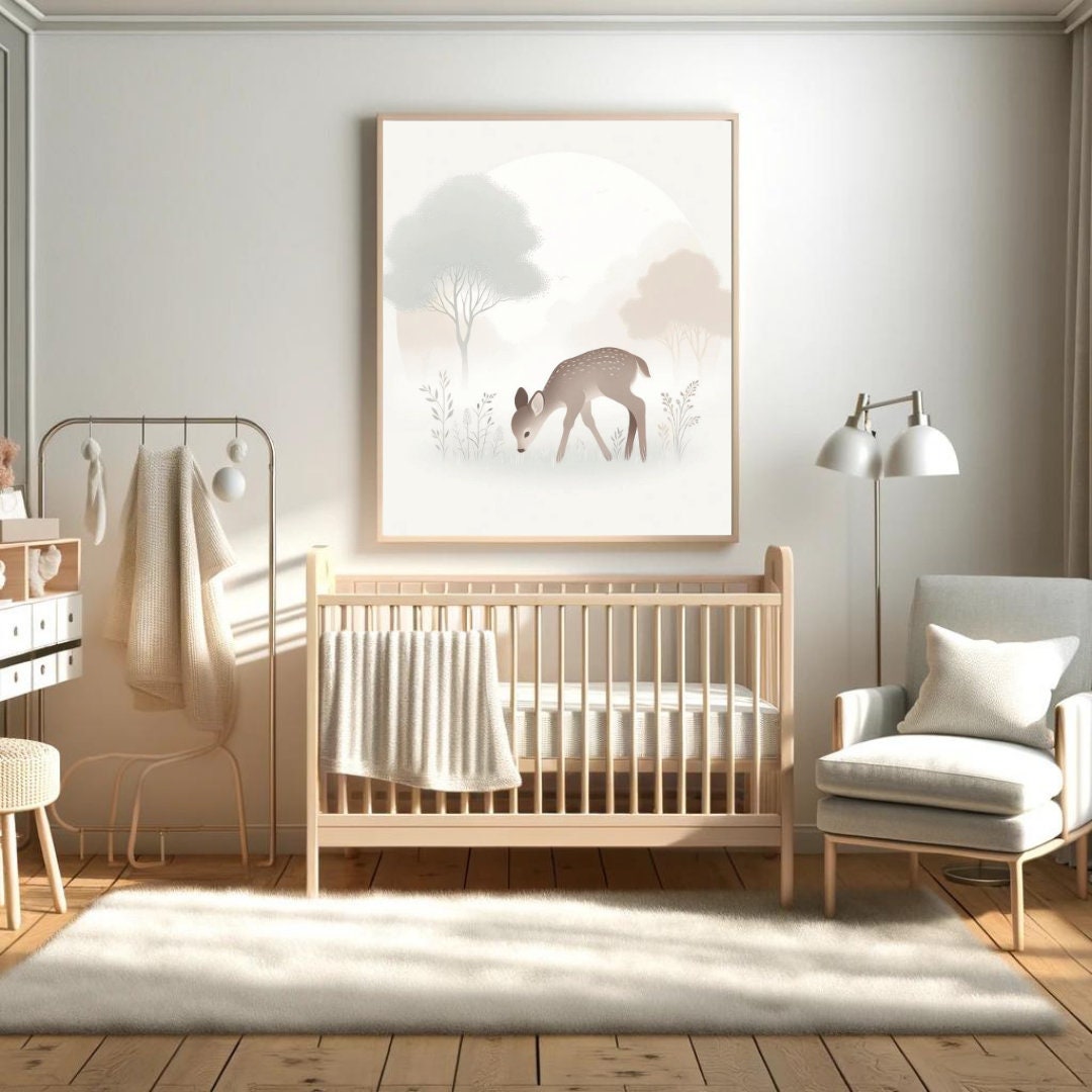 Misty Dawn Fawn Art Print - Gentle Deer in Hazy Morning Light, Soft ...