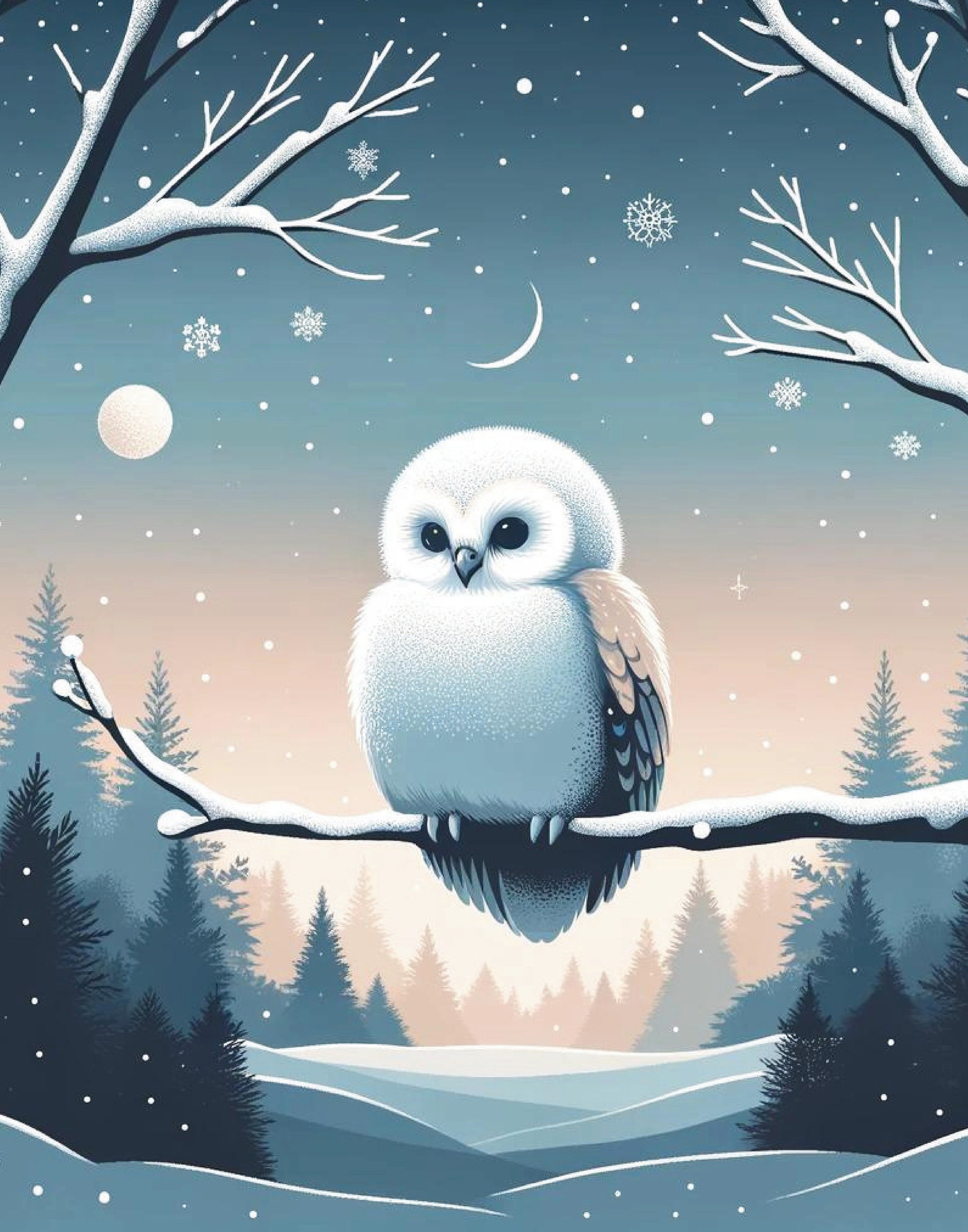 Winter's Whisper Snowy Owl Art Print - Tranquil Owl in Snowfall, Serene ...