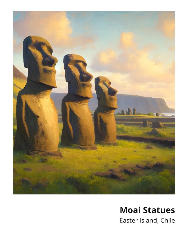Moai Statues Art Print - Stunning Digital Painting of Iconic Easter ...