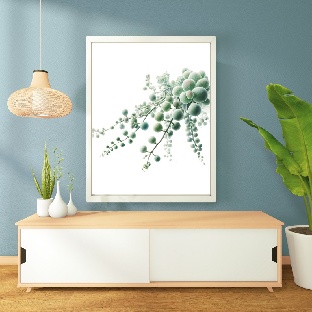 Ethereal Watercolor String of Pearls Art Print - Delicate Succulent ...