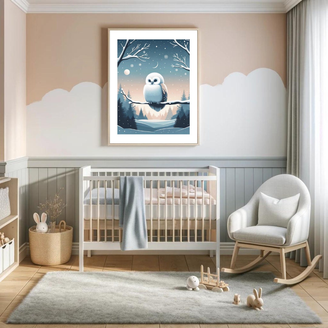 Winter's Whisper Snowy Owl Art Print Tranquil Owl in Snowfall, Serene ...