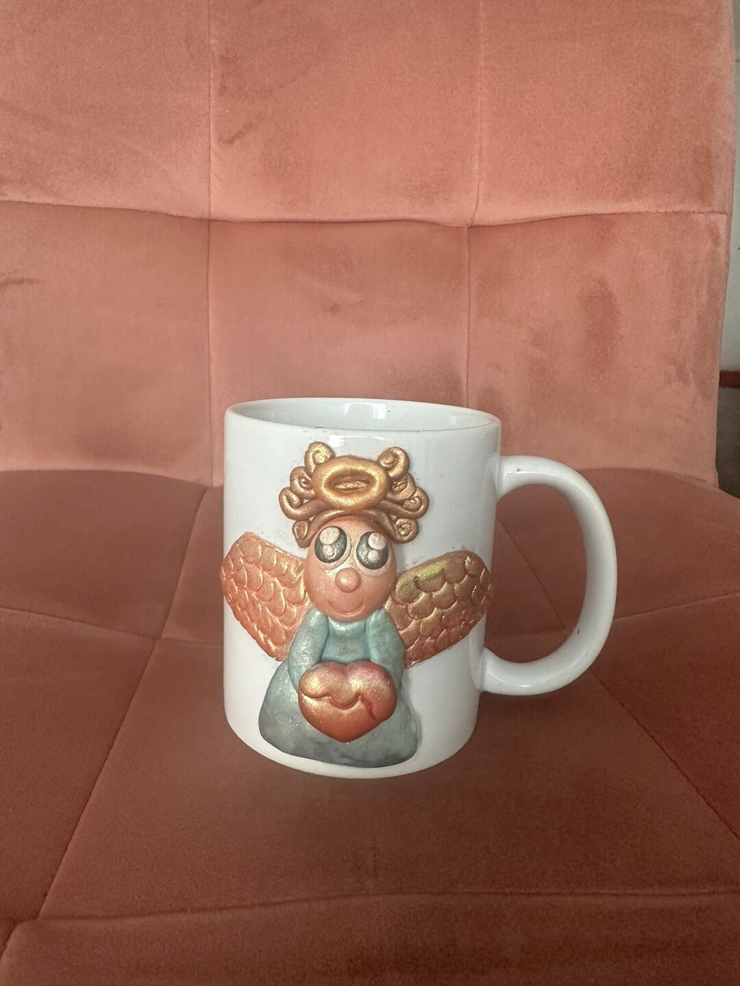 White Ceramic Cappuccino Cup With Unique Handmade Angel, Artisan ...