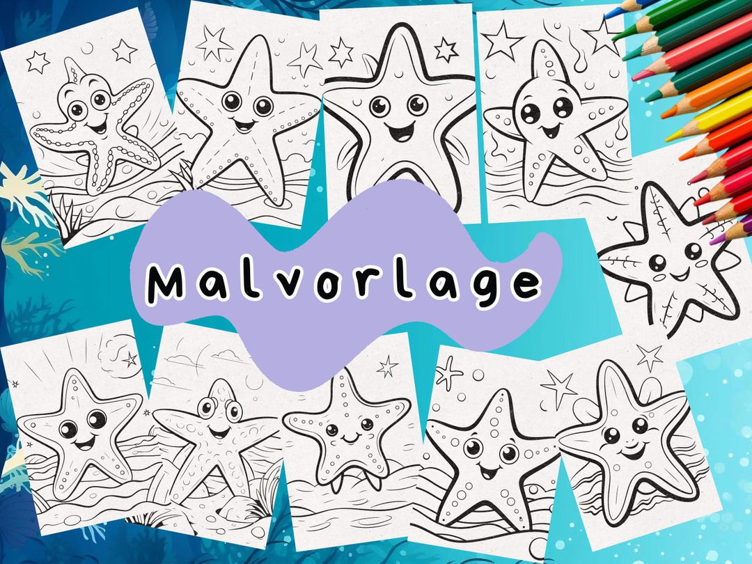 Malvorlage Seestern, 10 Bilder, Digital, Zum Download, A4, Kinder ...