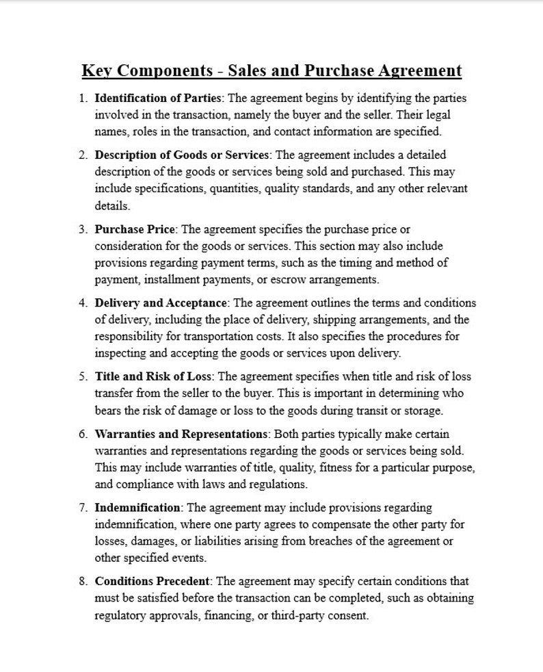Sales & Purchase Agreement Template - Etsy
