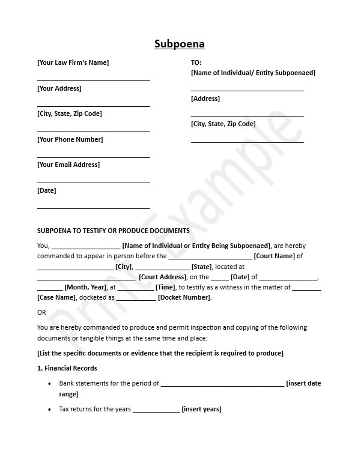 Subpoena Template - Etsy