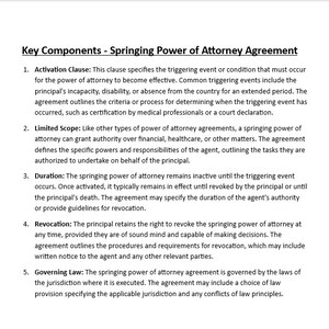 Springing Power of Attorney Agreement Template - Etsy