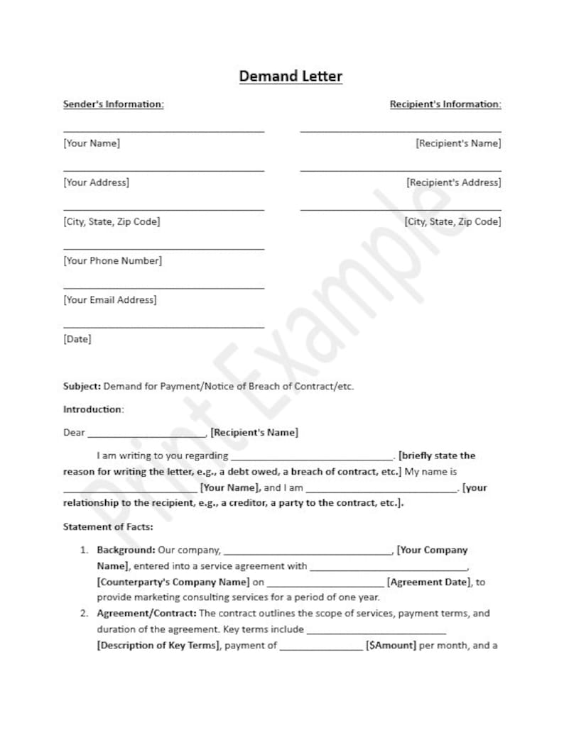 Demand Letter Template - Etsy