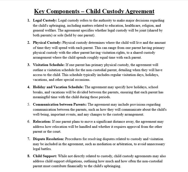 Child Custody Agreement - Etsy